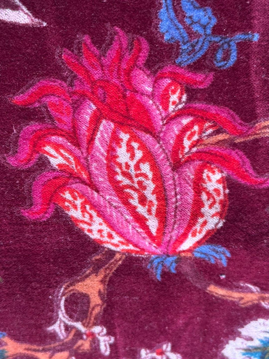 Red Floral Printed Cotton Velvet Fabric, Velvet Curtain Fabric by the ...