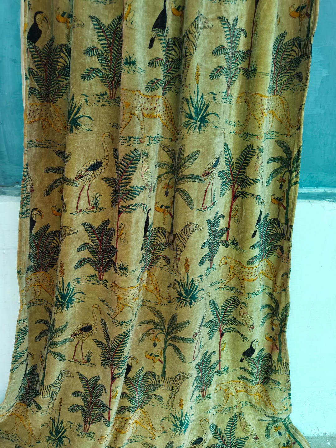 Indian Velvet Curtain, Boho Floral Print Drapes, Set of 2 - Etsy