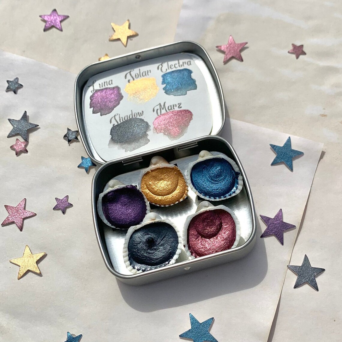 Space Clamshell Set Handmade Metallic Watercolor Paint | Etsy