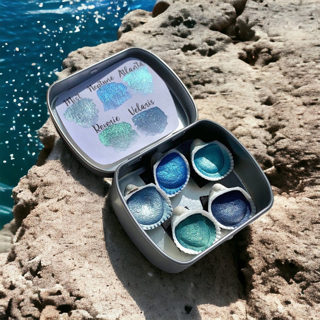 Magic Blue Clamshell Set - Handmade Metallic Watercolor Paint - Etsy