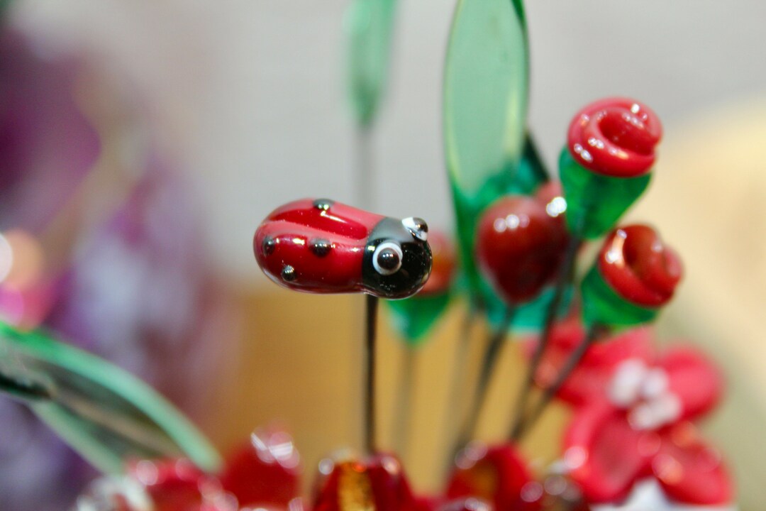 Glass Ladybug, Ladybug Flower Plug - Etsy