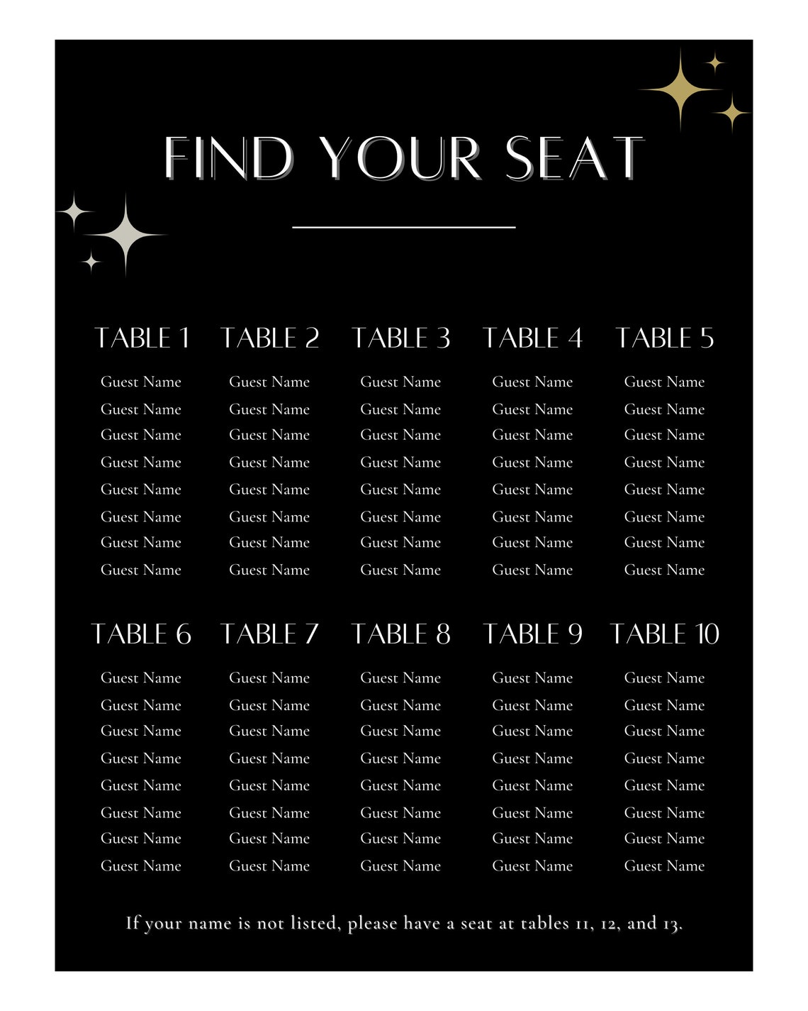 Celestial Wedding Seating Chart for 10 Tables Sign Made to Order ...