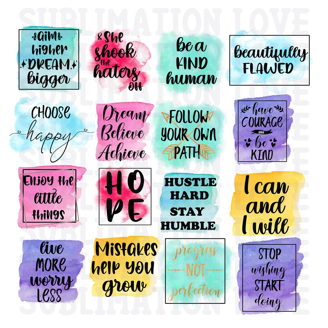 Encouraging Digital Sticker Pack, Motivational Quotes Sublimation PNG ...