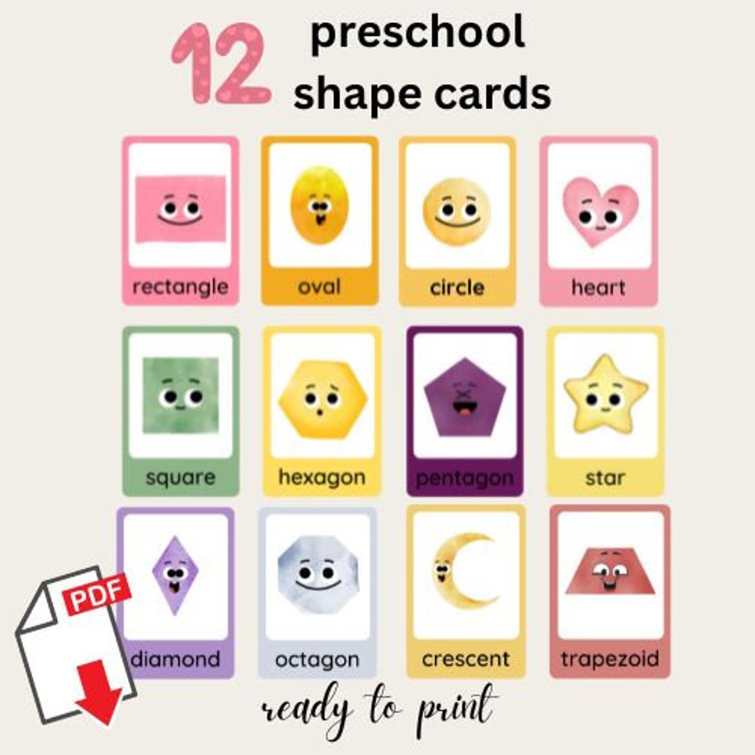 Preschool Basic Shapes Flashcards, Watercolor Montessori Printable, PDF ...