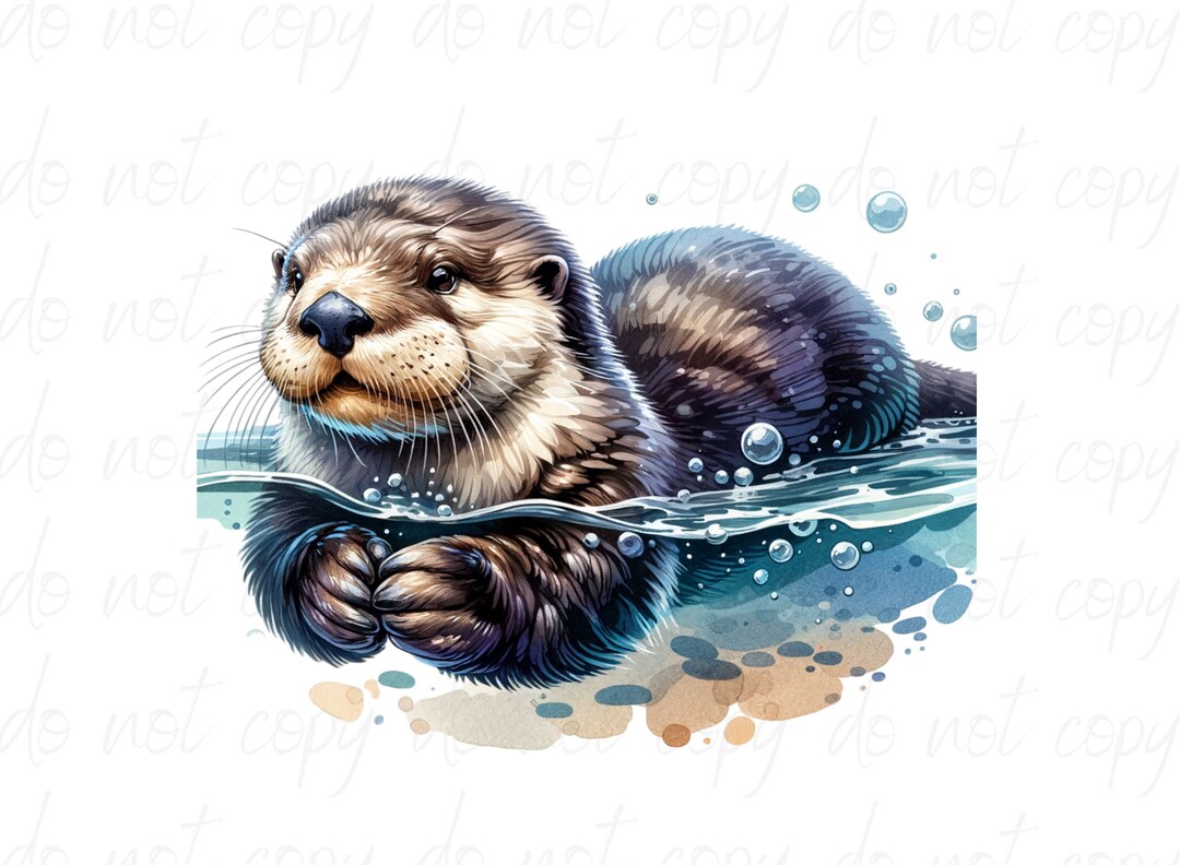 Sea Otter Sublimation PNG, Otter Clipart, Otter PNG, Watercolor Animal ...