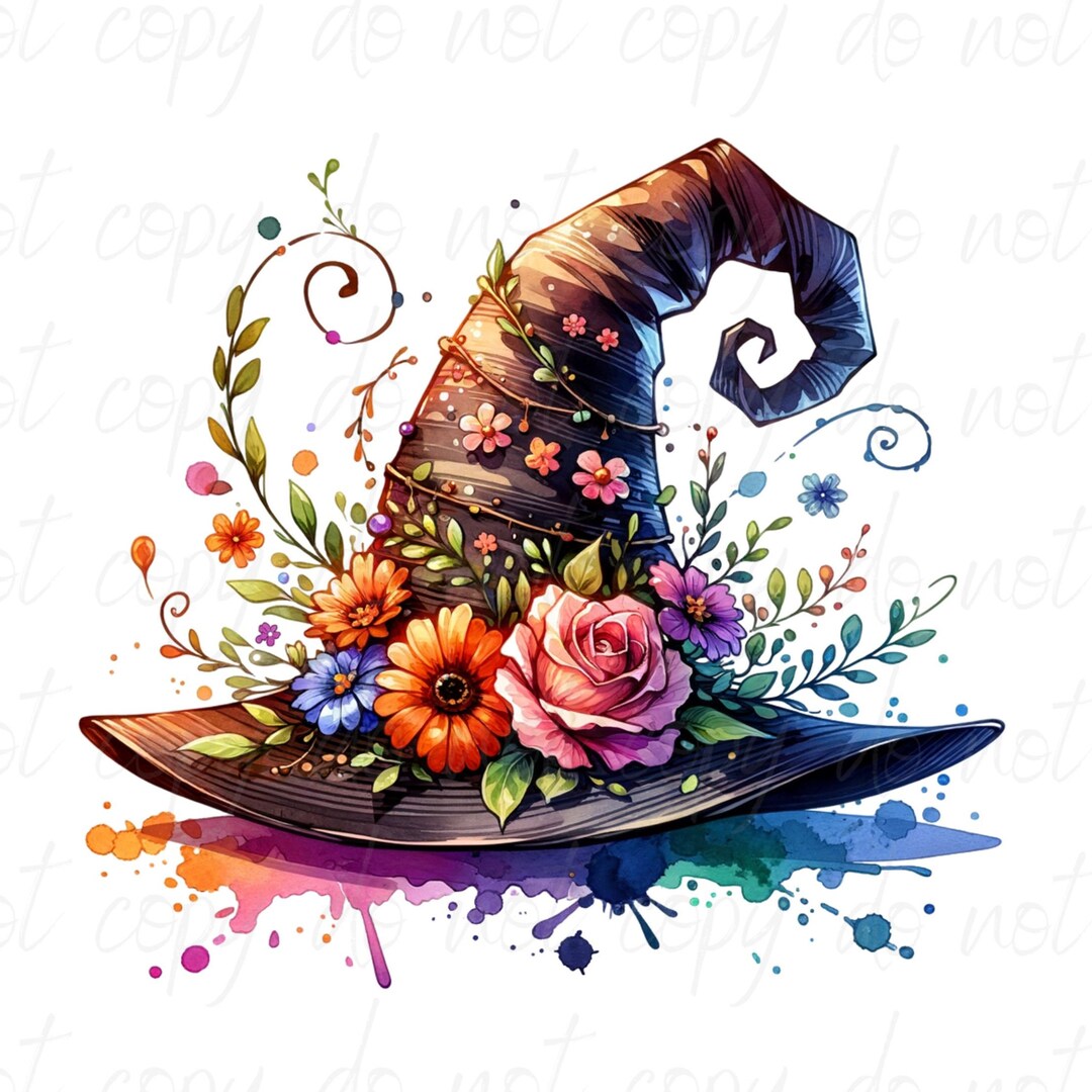 Floral Witch Hat Clipart, Watercolor Sublimation, Halloween Sublimation ...