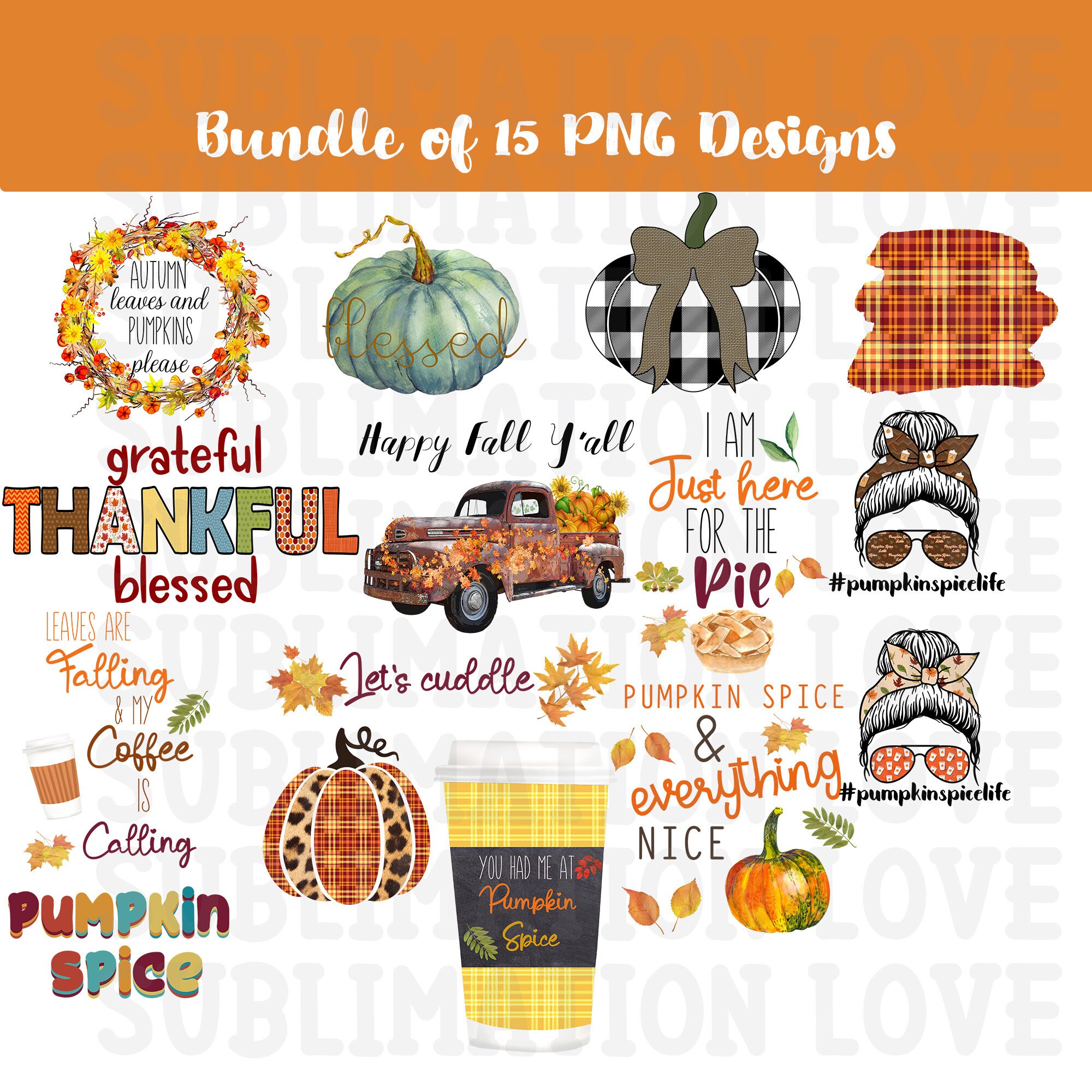 Fall Sublimation Design Bundle Fall PNG Bundle Fall Autumn | Etsy