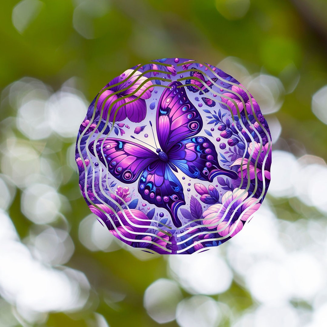 Purple Butterfly Wind Spinner Png, Sublimation Spinners, Purple Flowers ...