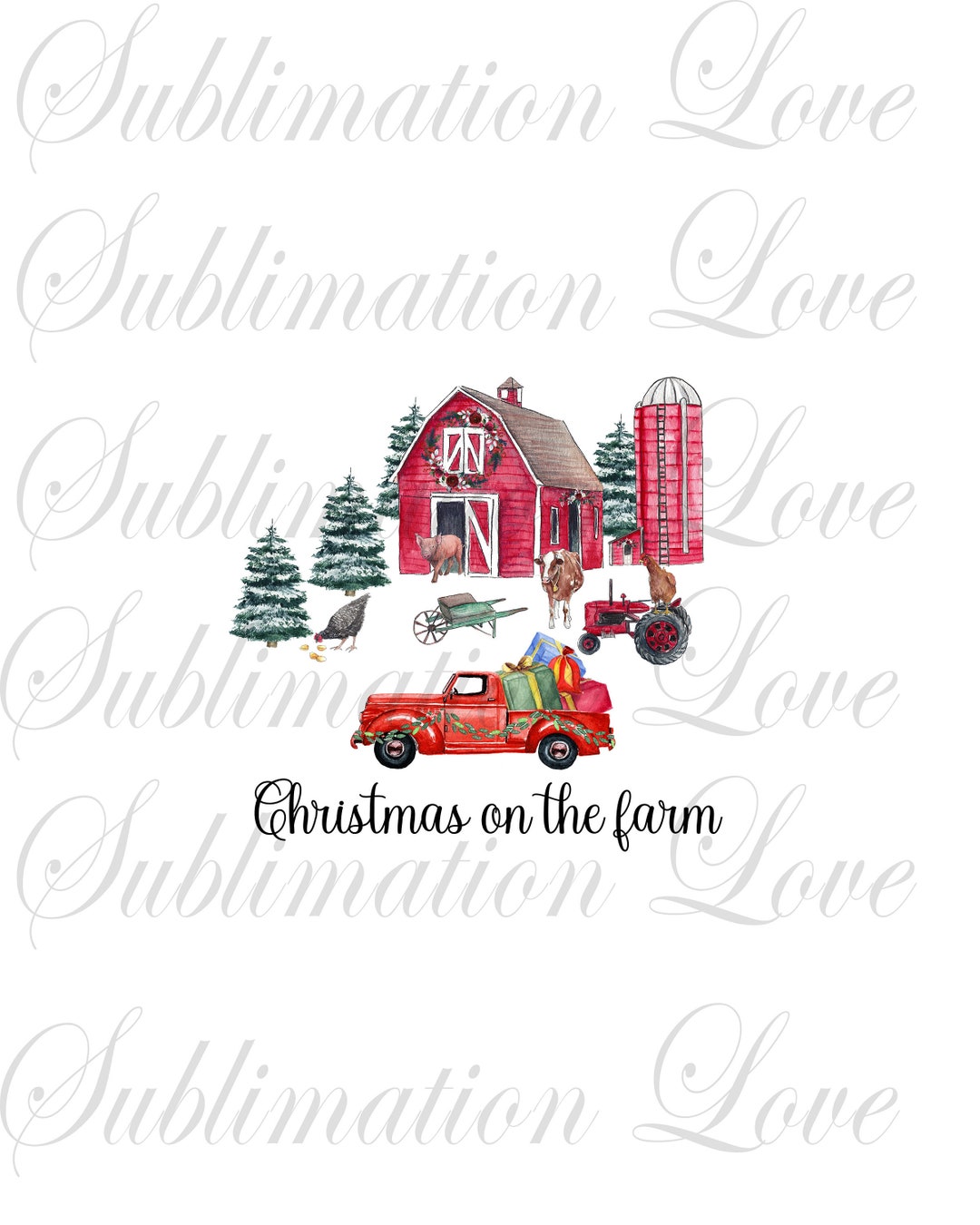 Christmas on the Farm PNG, Christmas Farmhouse Sublimation Designs ...