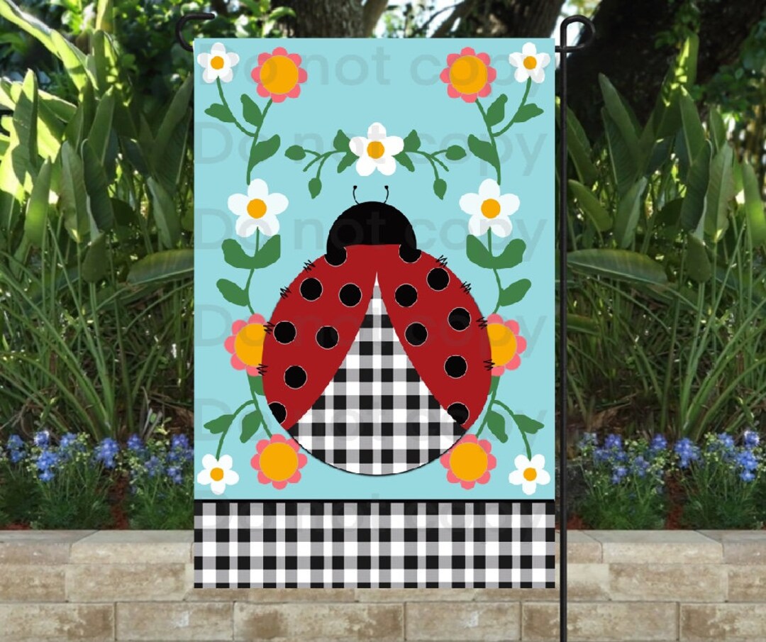 12 X 18 Ladybug Floral Garden Flag Sublimation Design, Summer Insects ...