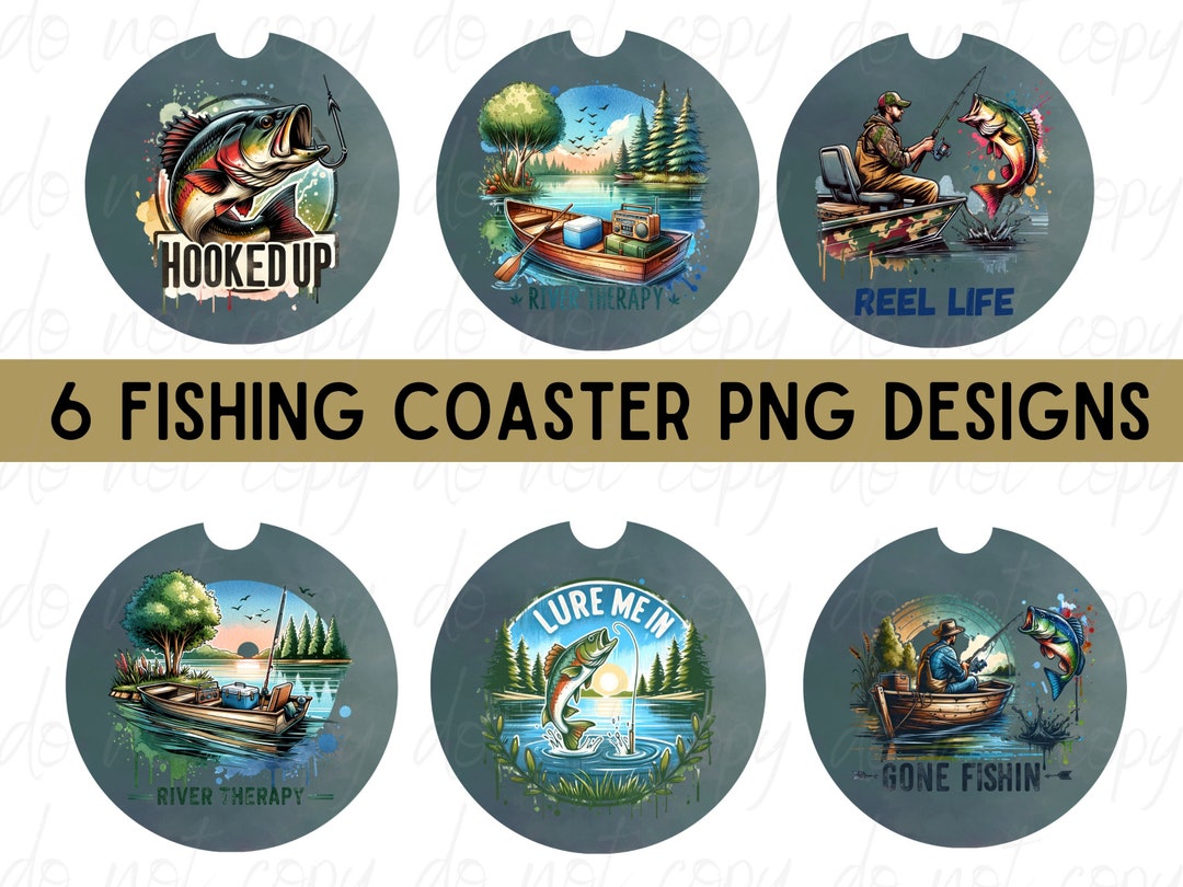 Fishing Car Coasters PNG Bundle, Sublimation Car Coaster PNG Designs ...
