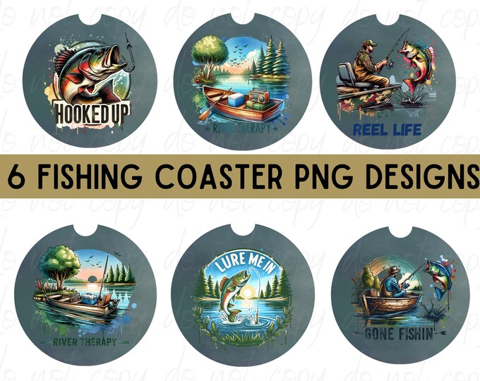 Fishing Car Coasters PNG Bundle, Sublimation Car Coaster PNG Designs ...