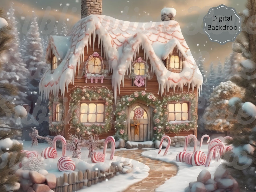 Christmas Digital Backdrop Gingerbread House, Christmas Photography ...