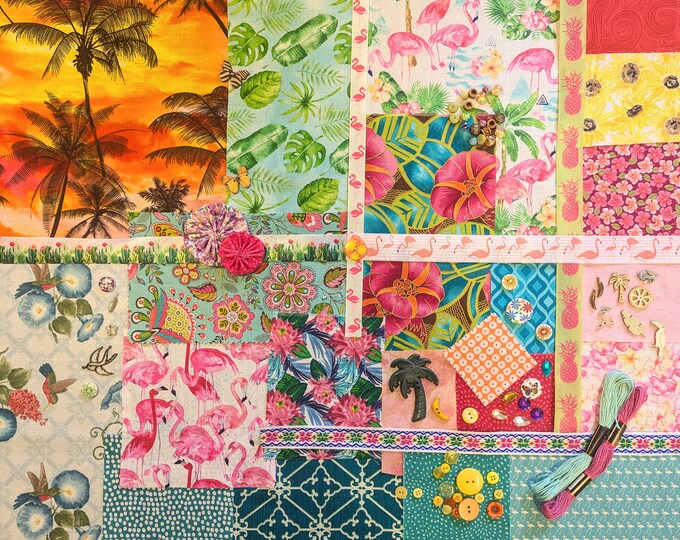Palm Trees Inspiration Pack for Sewing, Slow Stitch, Patchwork, Mixed ...