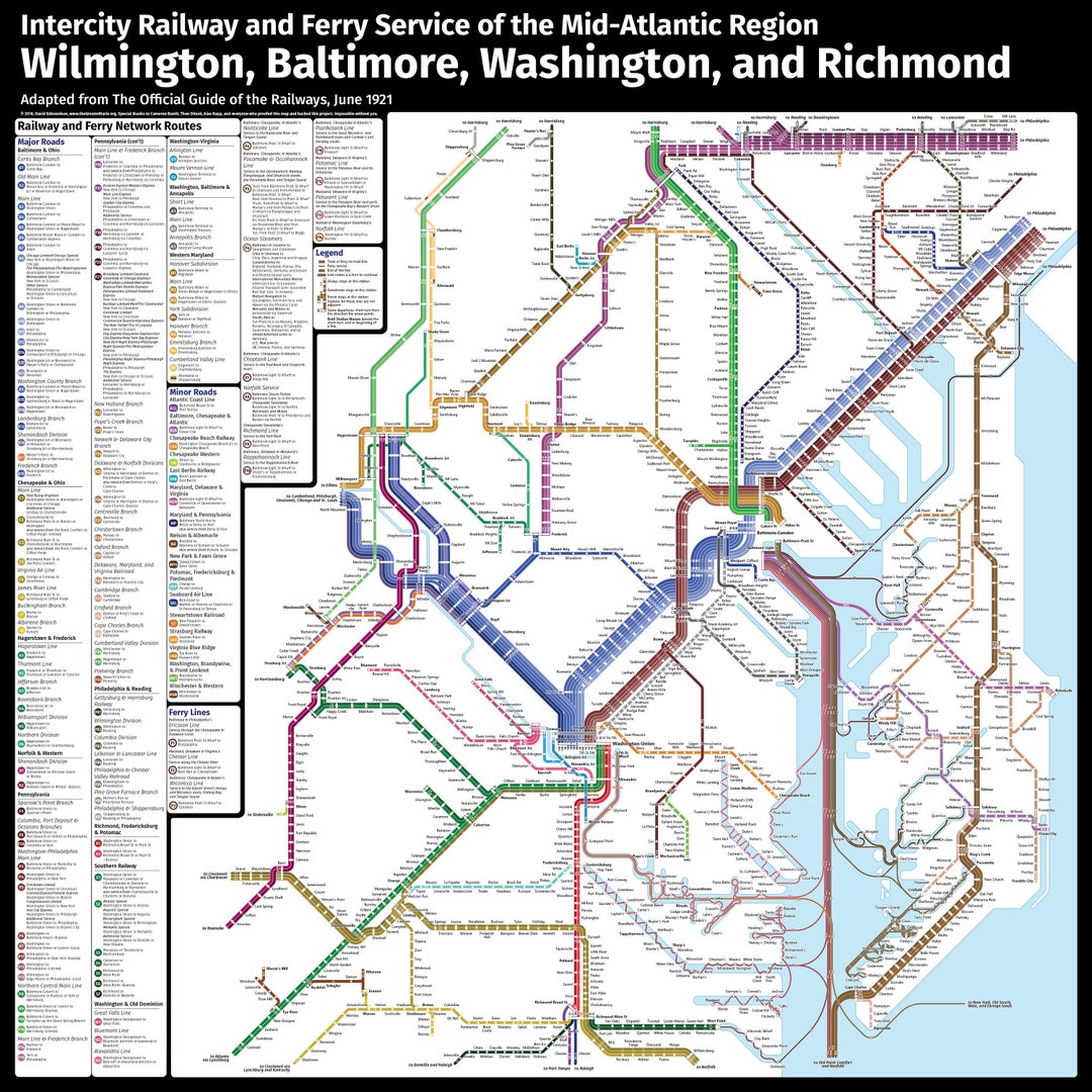 Historic Rail Map of the Mid-atlantic in 1921 - Etsy