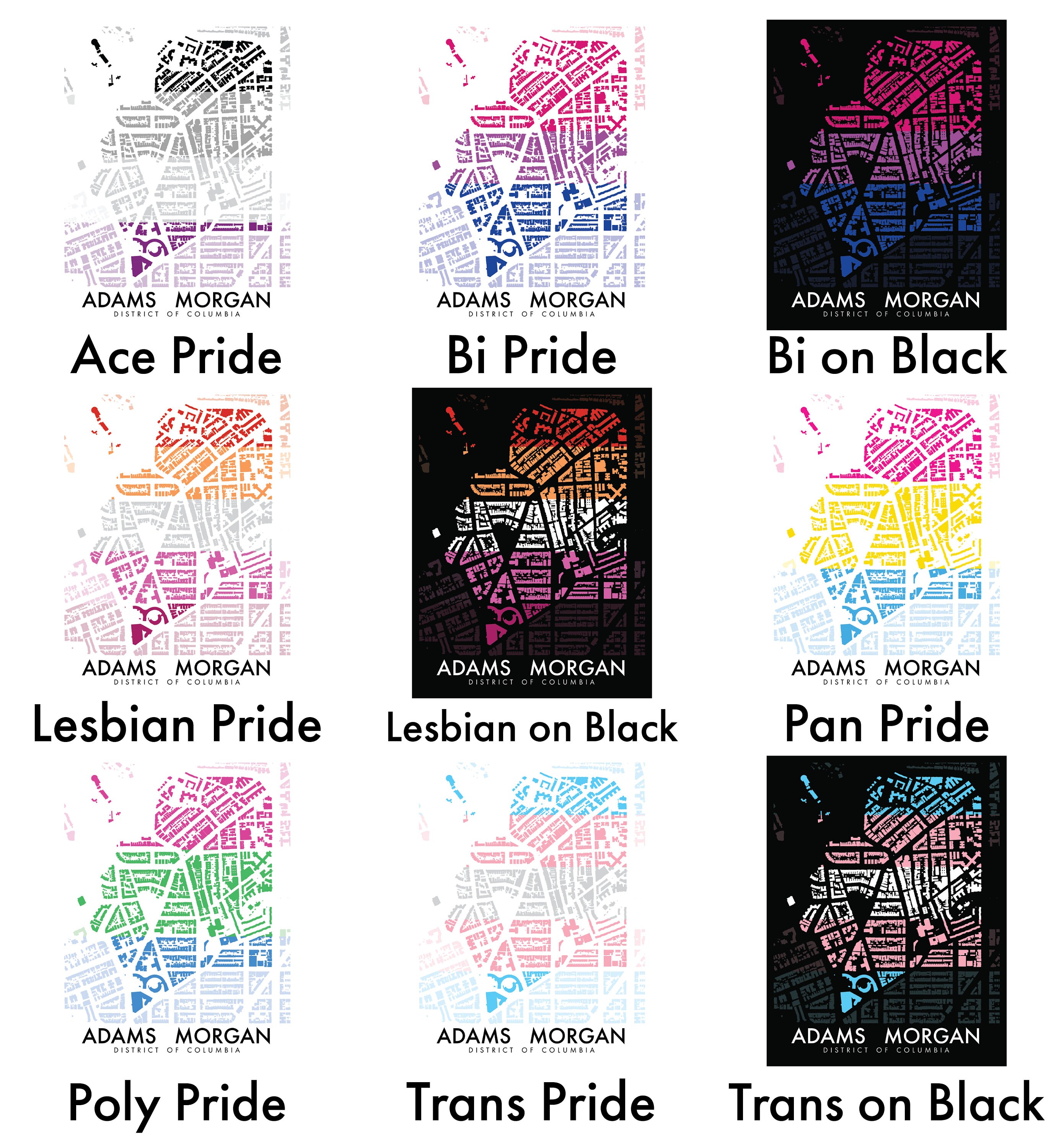 Adams Morgan Neighborhood Figure-Ground Poster Prints Home Décor etna ...