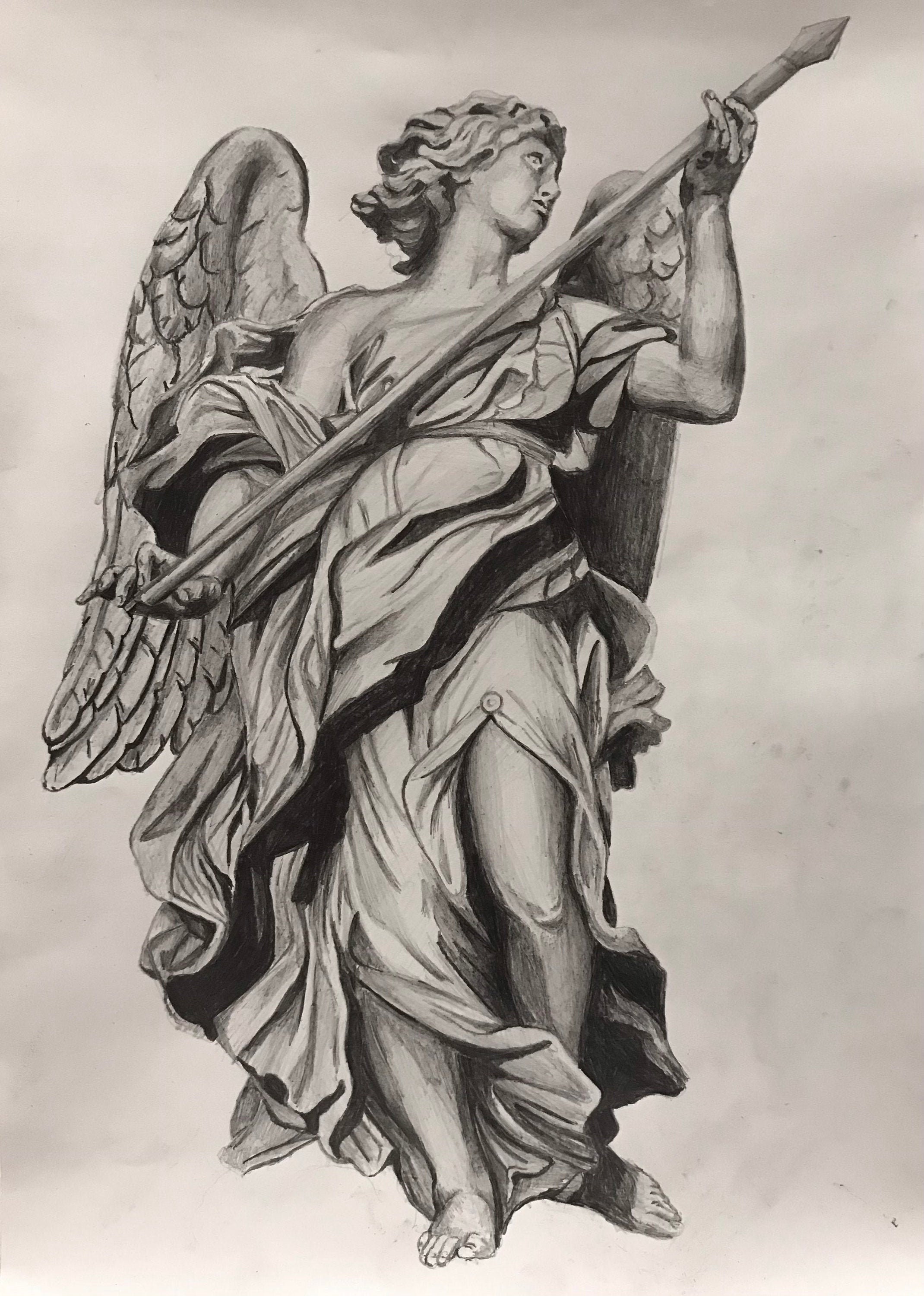 Dibujo original a lápiz Angel Greek Sculpture | Etsy