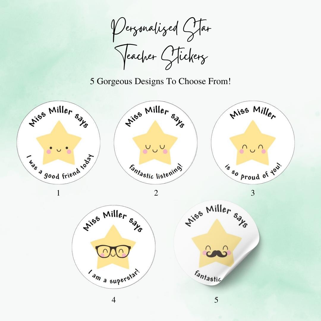 Teacher Star Stickers Personalised Teacher Stickers Marking Work School ...