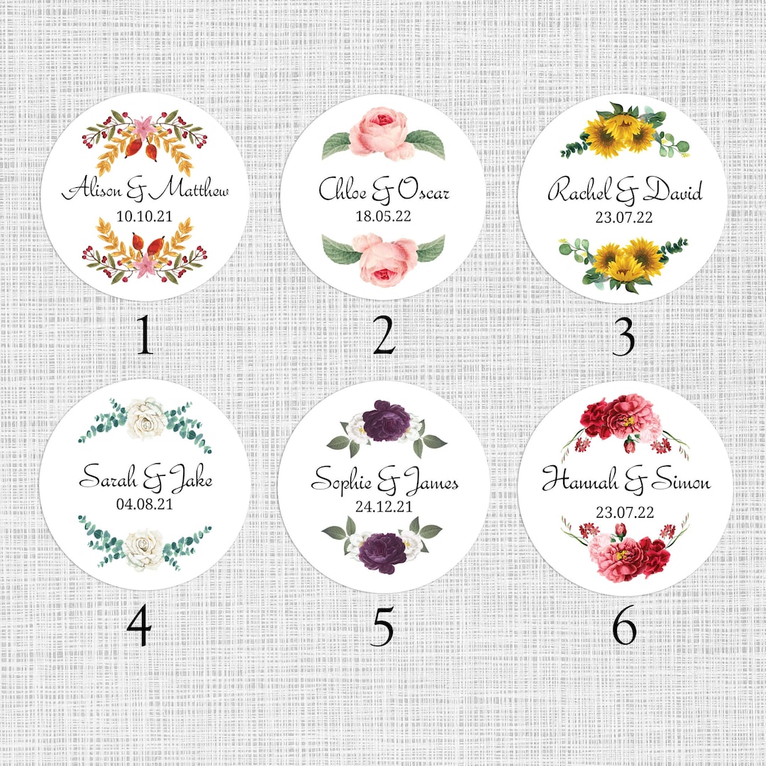 Personalised Floral Wedding Stickers Customisable Wedding Stickers ...