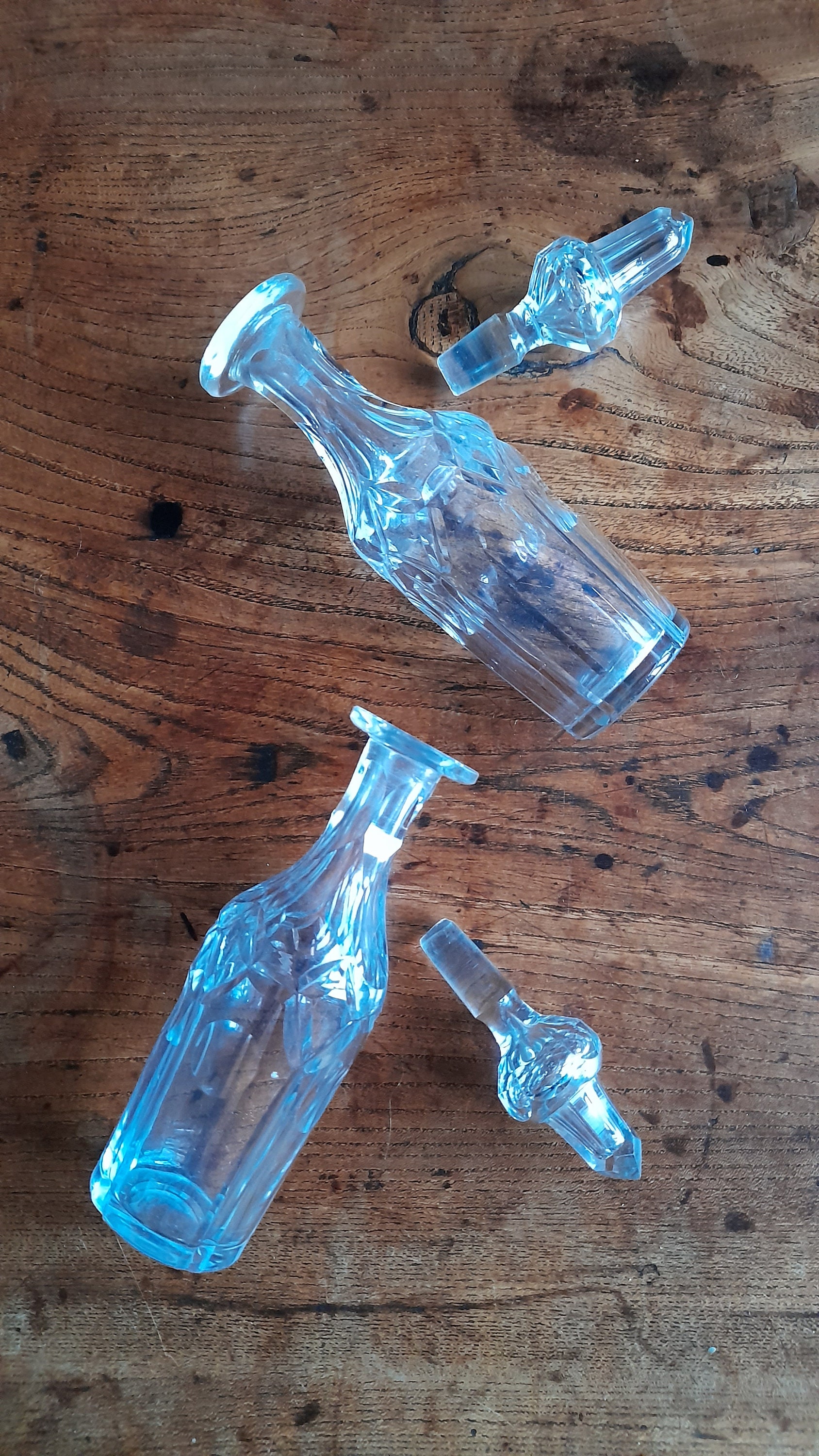 Victorian Condiment Cut Glass Bottle Dressing Oil & Vinegar Set Small ...