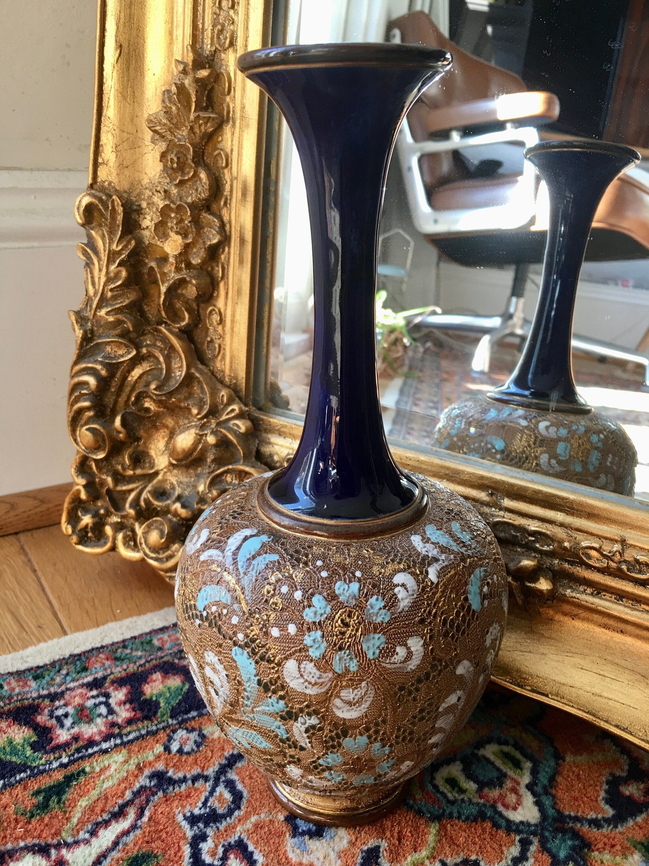 Royal Doulton Lambeth Victorian Pottery Slater Stone Ware 10" Cobalt ...