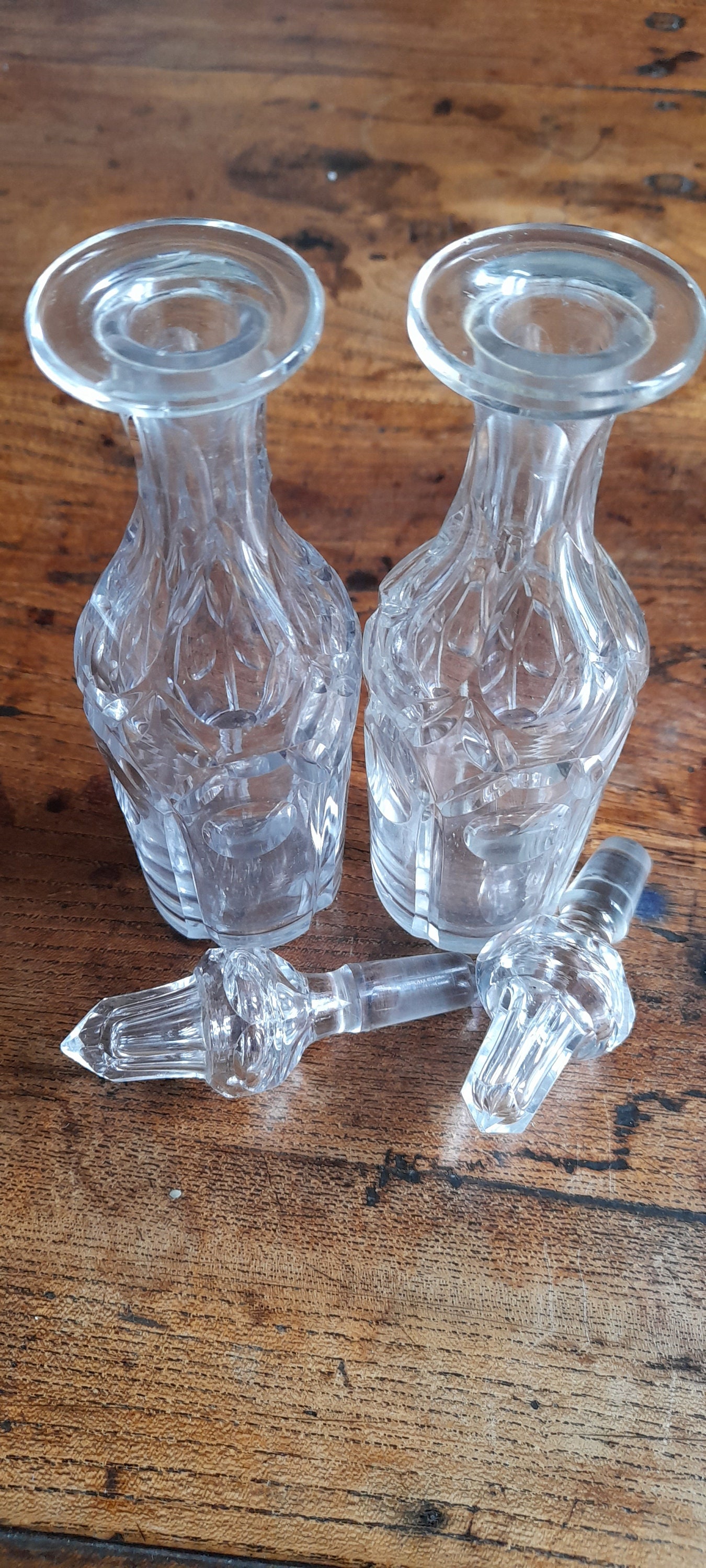 Victorian Condiment Cut Glass Bottle Dressing Oil & Vinegar Set Small ...