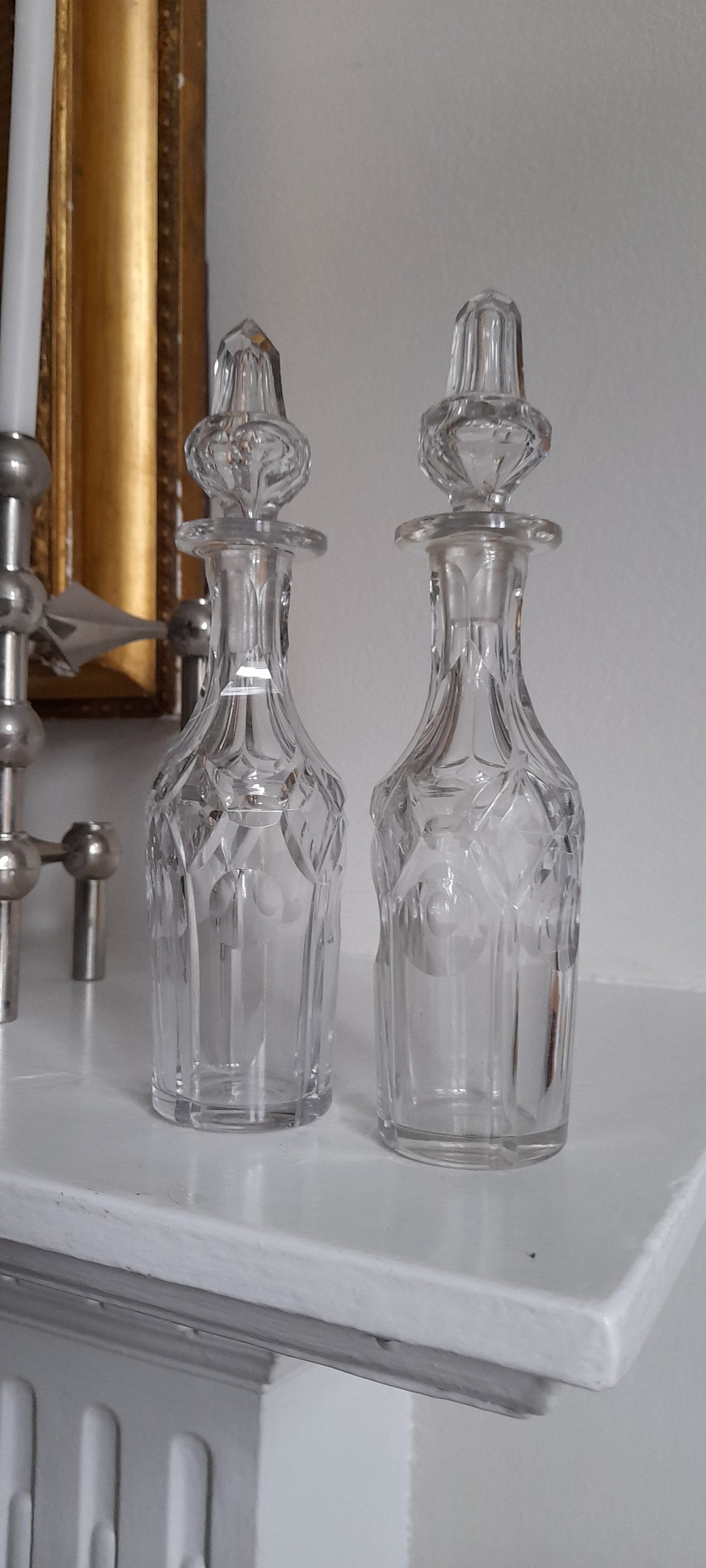 Victorian Condiment Cut Glass Bottle Dressing Oil & Vinegar Set Small ...