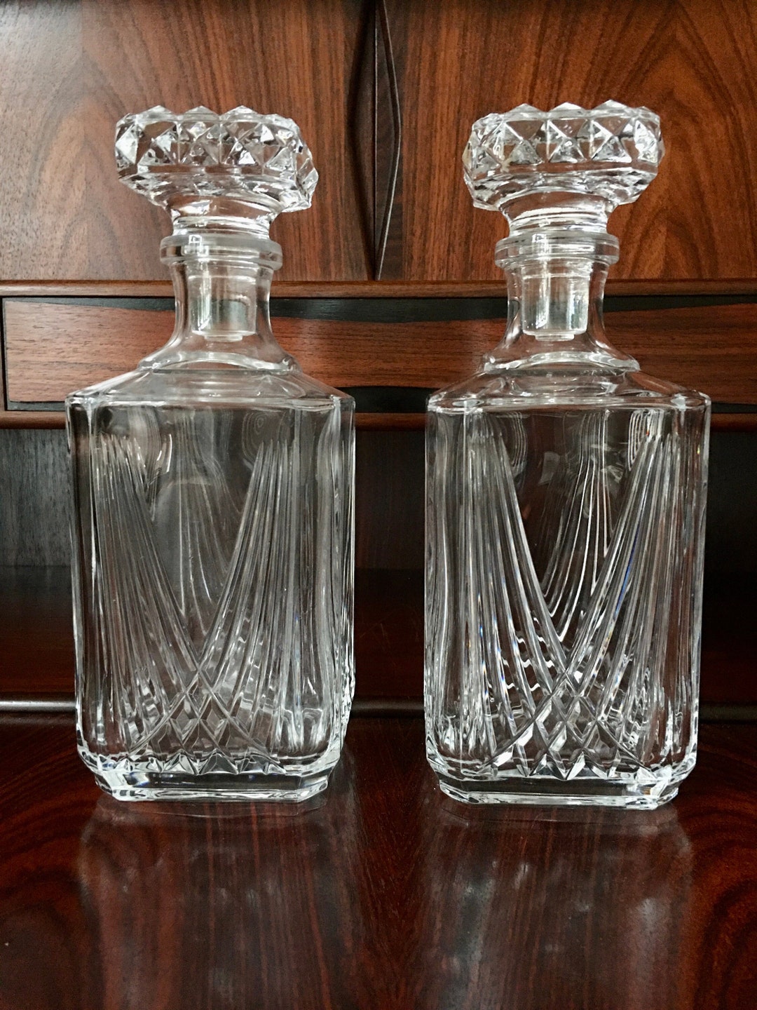 Pair of Square Whiskey/brandy/cognac Decanters Combourg by CRISTAL D ...