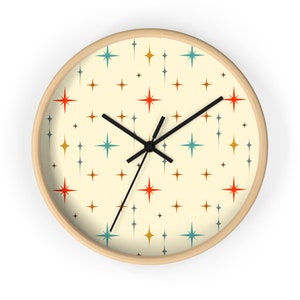 Wall Clock Mid Century Modern 50s 60s Retro Wall Clock Atomic Kitchen ...