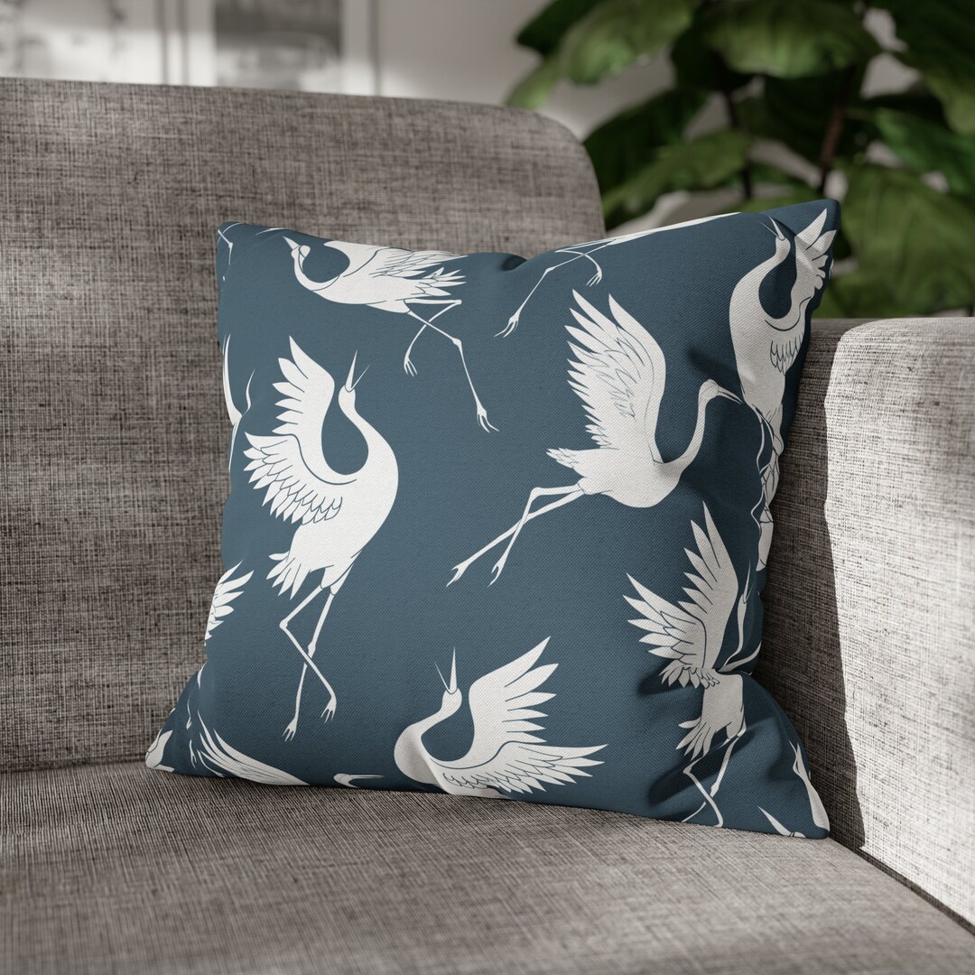 Japanese Crane Pillow Case Asian Throw Pillow Japanese Art Decor Blue ...