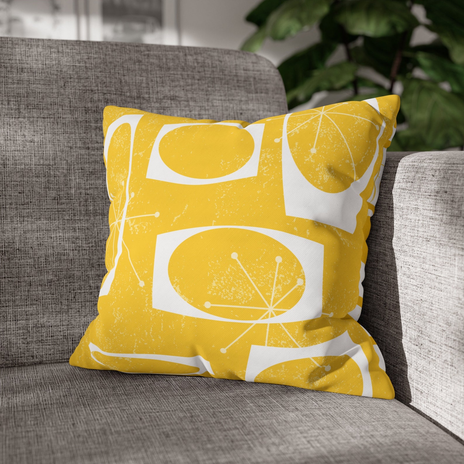Mustard Yellow Pillow Covers Retro Mid Century Modern Atomic Starburst ...