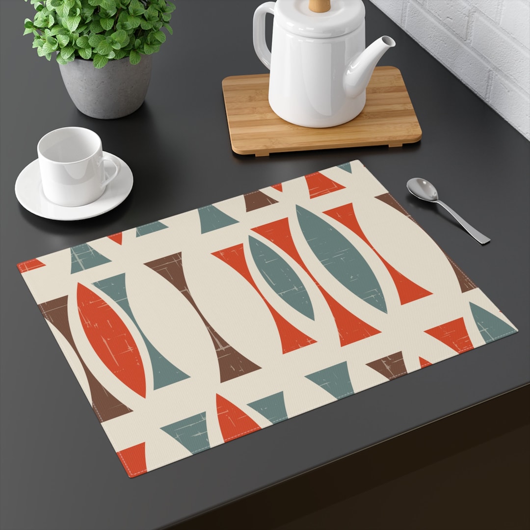 Mid Century Modern Placemat Orange Blue Retro Placemat Geometric ...