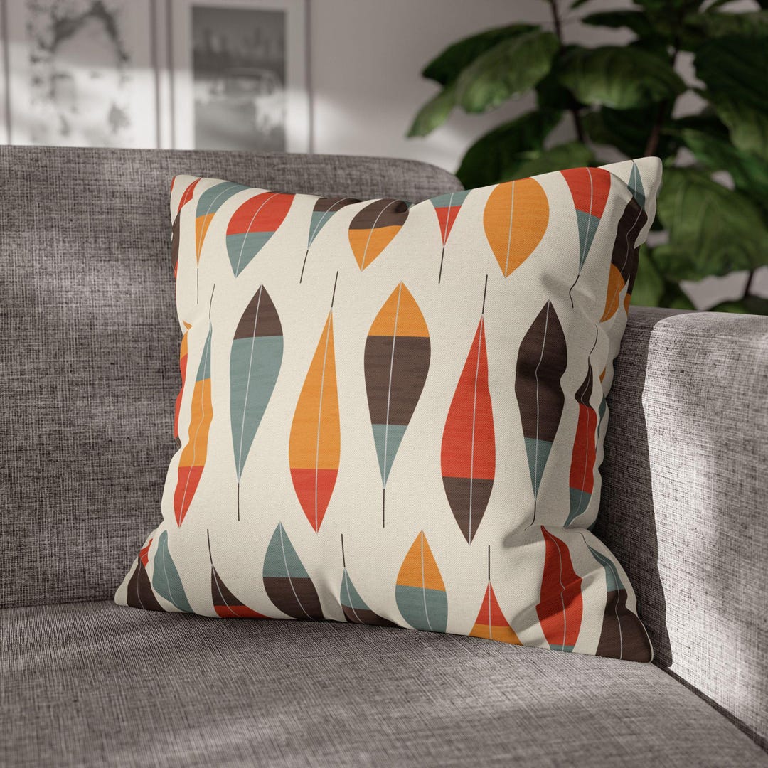 Mid Century Modern Throw Pillow Cover Abstract Leaf Feather Pattern ...