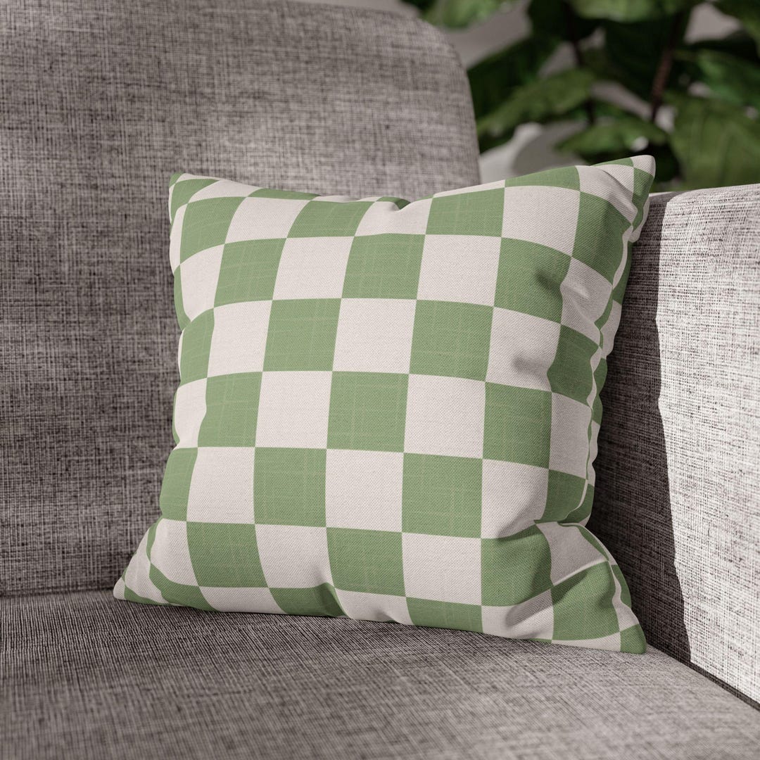 Checkered Pillow Case Sage Green Checkerboard Pillow Cover Retro ...