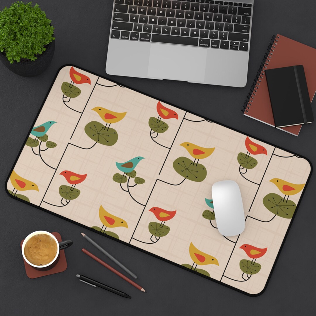 Birds Desktop Mat Mid Century Modern Retro Desk Blotter Abstract Desk ...
