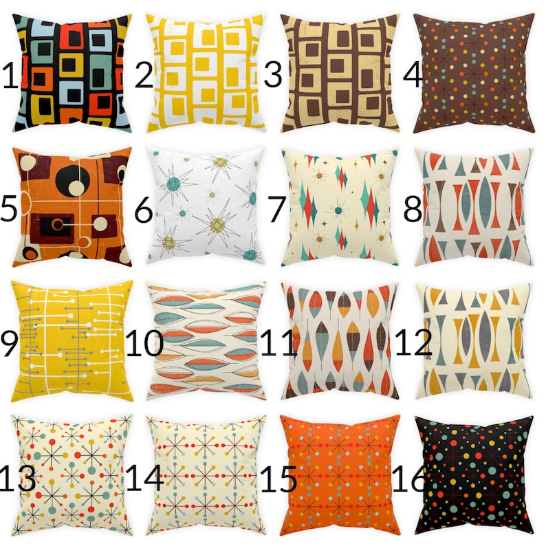 Mid Century Modern Throw Pillow Cover Atomic Starburst Retro Home Decor ...