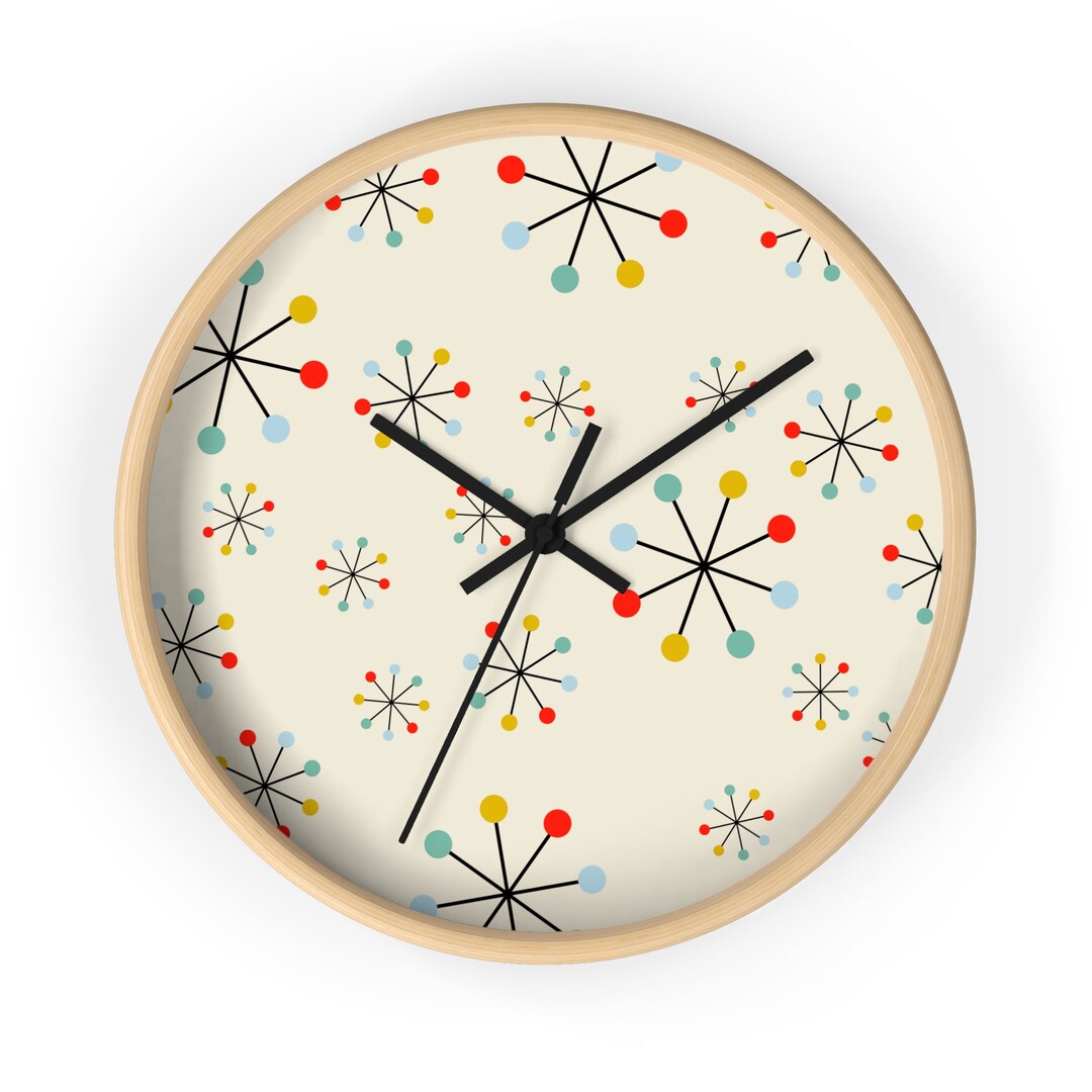 Mid Century Modern Wall Clock Atomic Starburst 50s 60s Retro MCM Decor ...