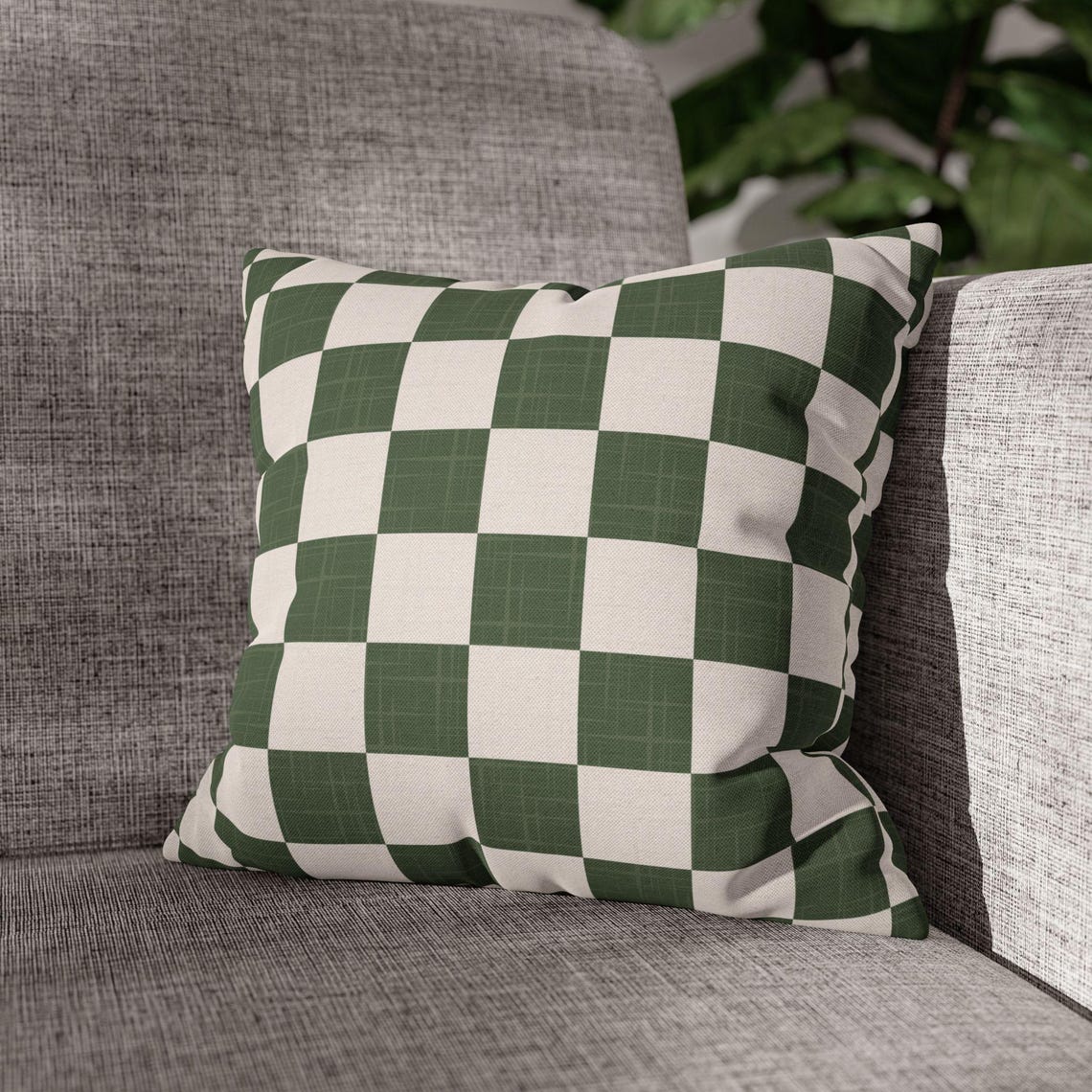 Checkered Pillow Case Hunter Green Checkerboard Pillow Cover Retro ...