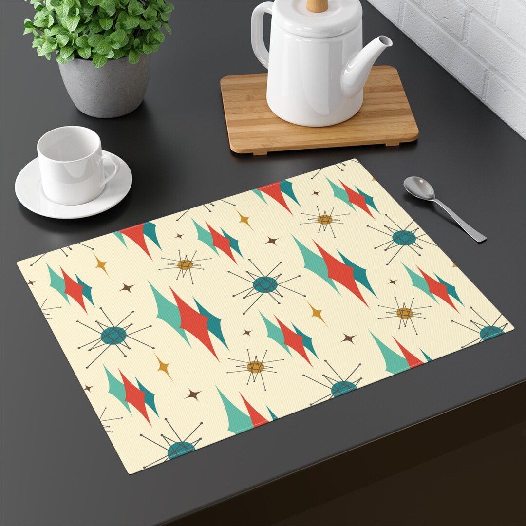 Mid Century Placemat Atomic Starburst Placemat Abstract Retro Dining Table Decor 1960s 1950s ...