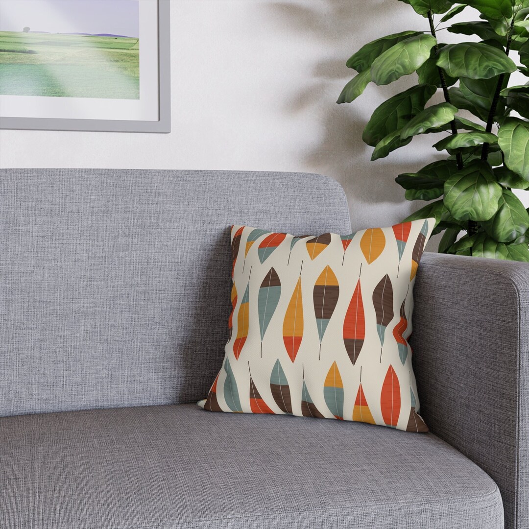 Mid Century Modern Throw Pillow Cover Abstract Leaf Feather Pattern ...