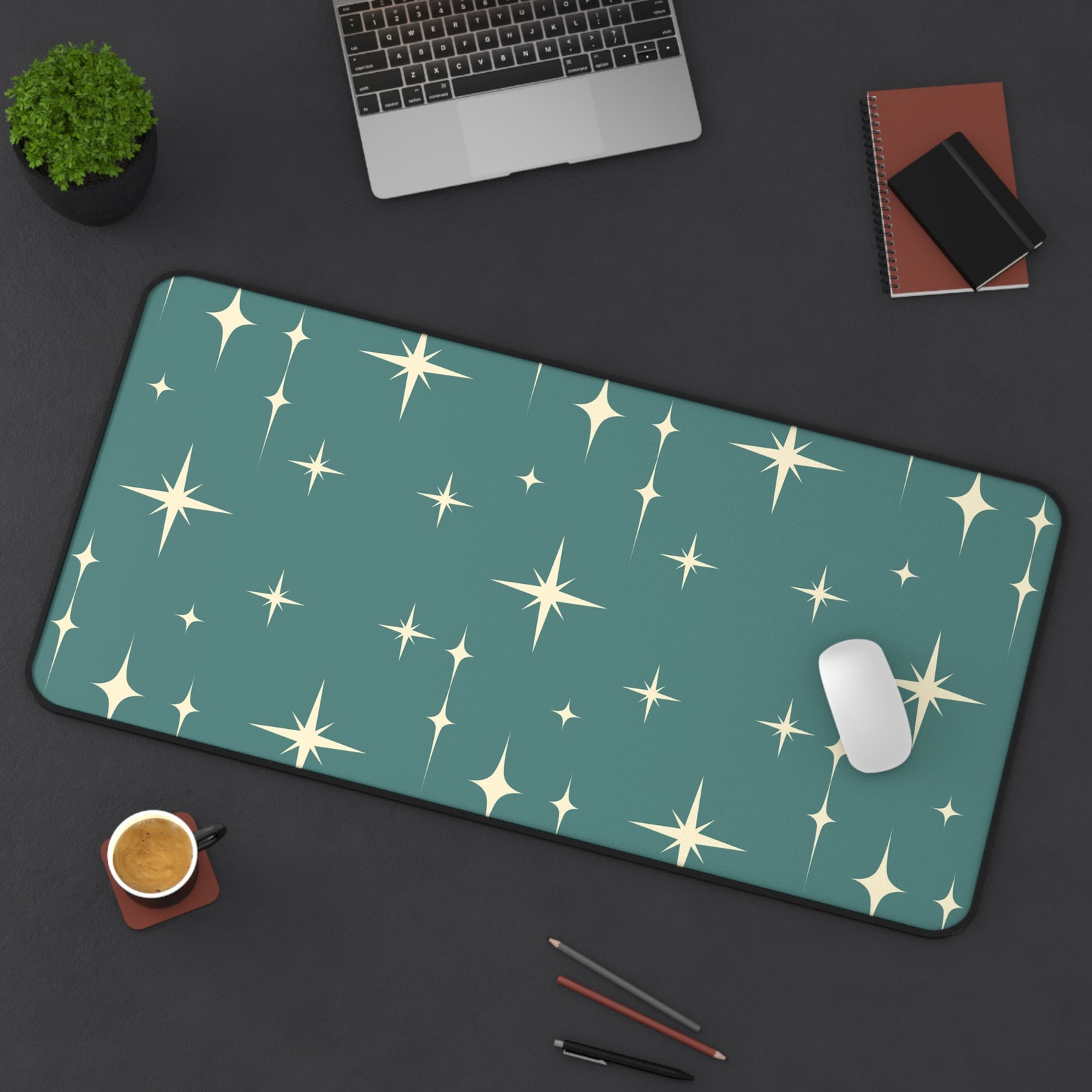 Blue Desktop Mat Retro Desk Blotter Mid Century Modern Desk Mat Full ...