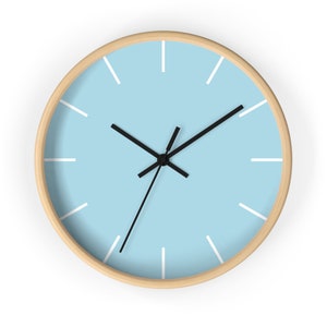 Blue Wall Clock Modern Minimalist Clock Kitchen Silent Wooden Wall ...