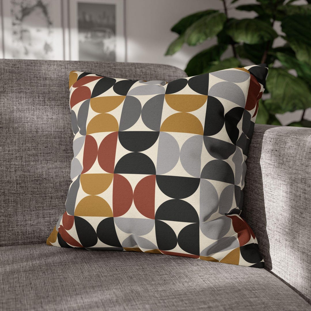 Black Mustard Retro Pillow Cover Geometric Mid Century Modern Pillow ...