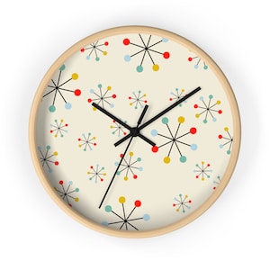 Wall Clock Mid Century Modern 50s 60s Retro Wall Clock Atomic Kitchen ...