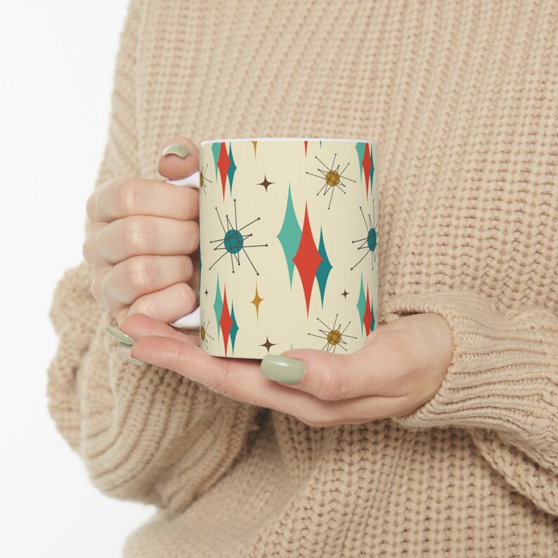 Mid Century Modern Coffee Mug Atomic Starburst Ceramic Mug Retro ...