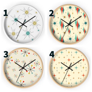 Wall Clock Mid Century Modern 50s 60s Retro Wall Clock Atomic Kitchen ...