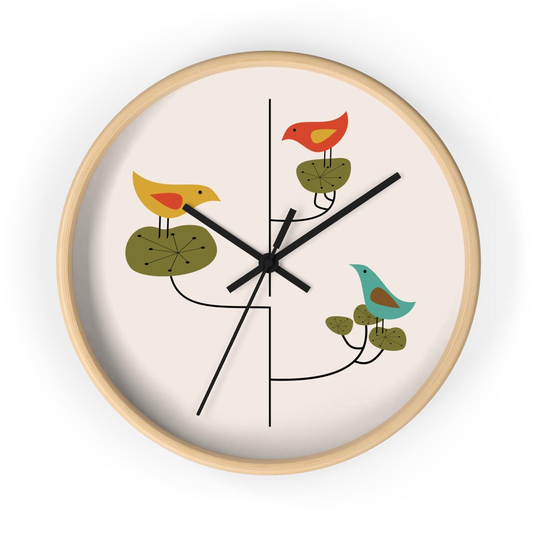 Birds Clock Scandinavian Design Mid Century Wall Decor Modern Abstract ...