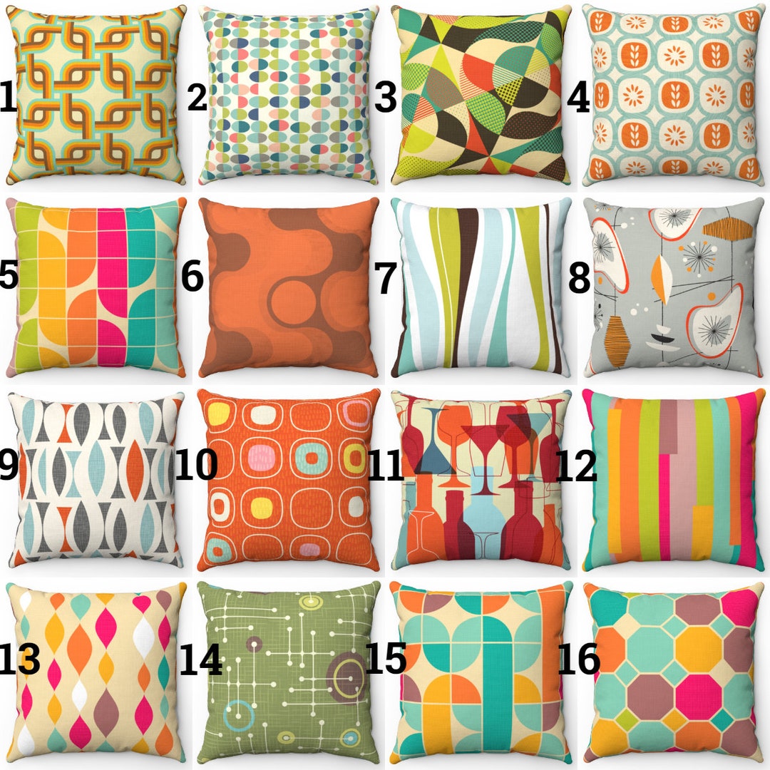 Midcentury Pillow Orange Retro Pillow Cover Geometric Pillow Cover ...