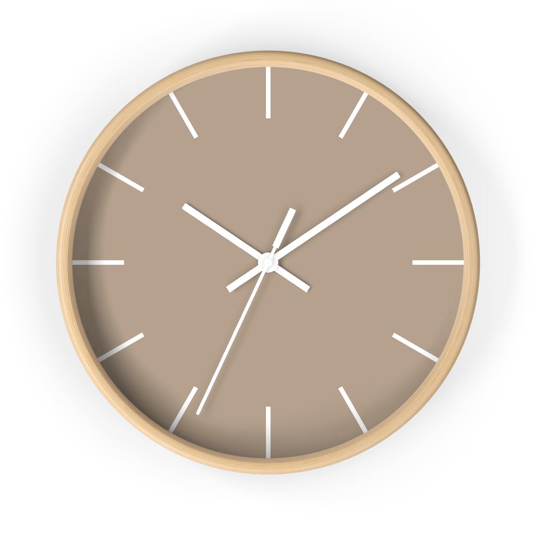 Taupe Wall Clock Neutral Scandinavian Classic Clock Minimalist Wooden ...
