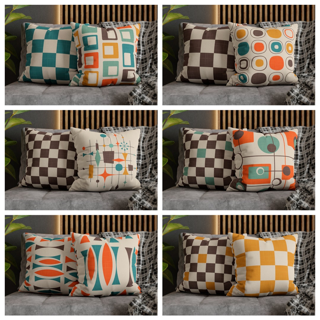 Mid Century Modern Pillow Cover Set Retro Home Decor MCM Throw Abstract ...